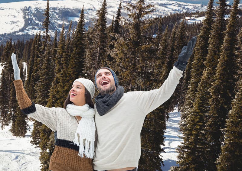 Mountain Travel,couple in the Snow Stock Photo - Image of brown, clear ...