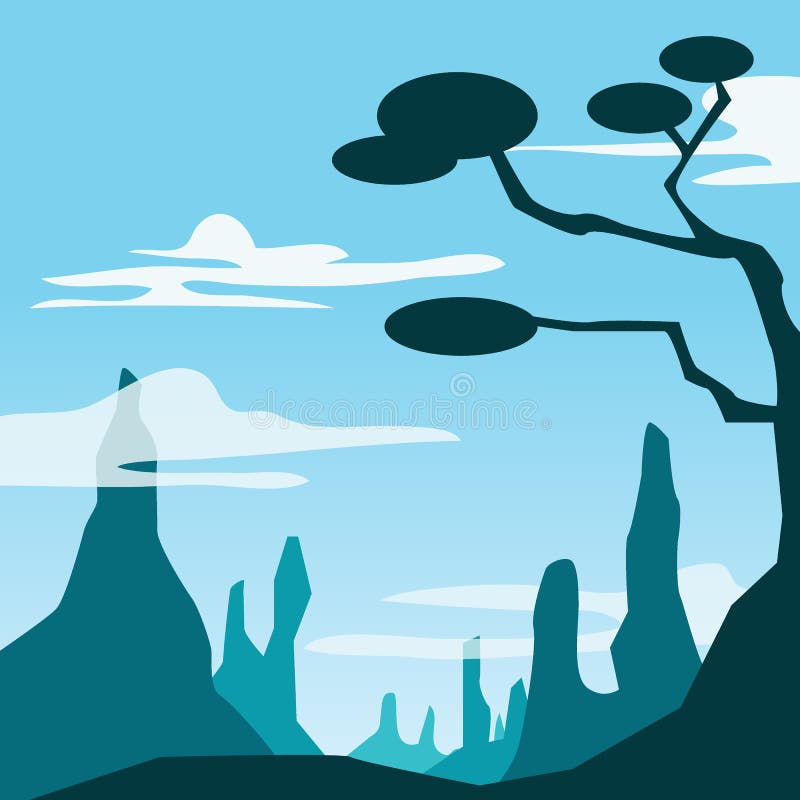 Mountain and tree scene stock vector. Illustration of simplicity - 42385601