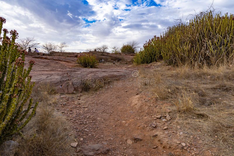 Mountain Trekking Trails with Dramatic Sky at Evening Stock Image ...