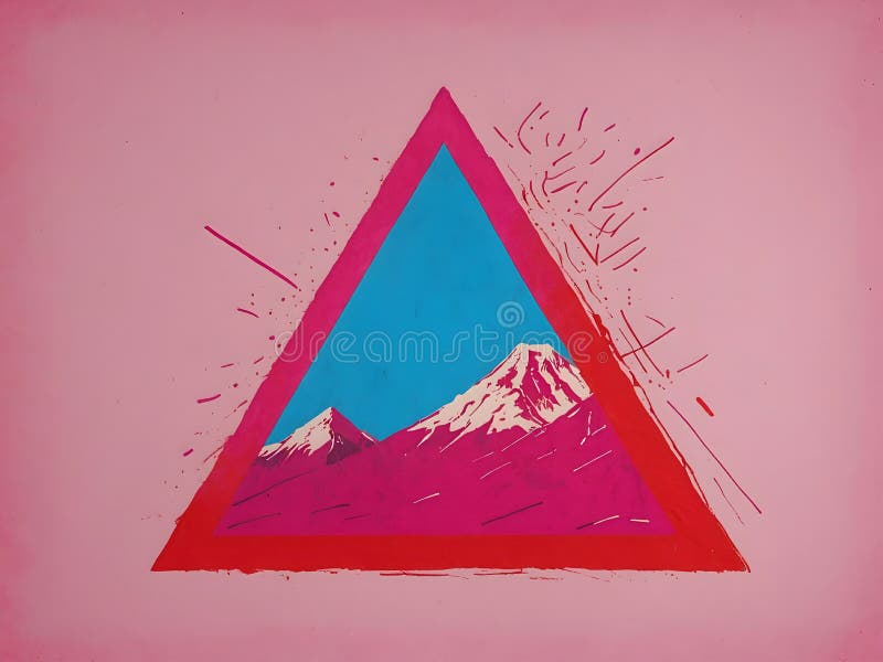 Mountain in a Triangle. a Vibrant Pink Background Contrasts with a ...
