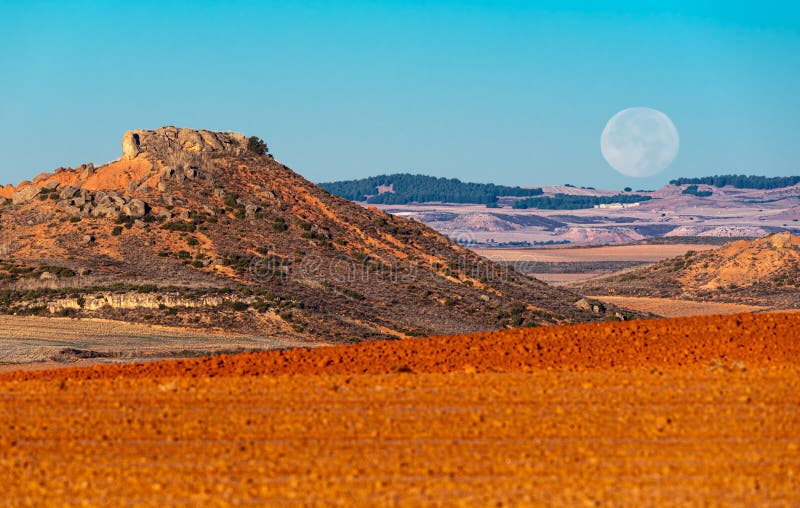 Mountain Under a Full Moon at Nightfall Stock Photo - Image of night ...