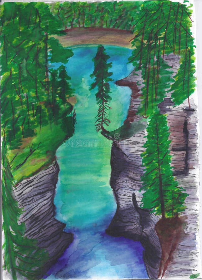 Mountain unreal blue river stock illustration. Illustration of beauty ...