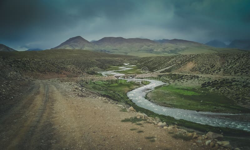 Mountain Valley in Central Tibet Stock Image - Image of gravel ...