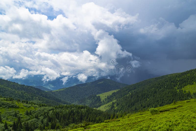 Mountain Valley with Clouds. Rainy Day.Beautiful Landscape Stock Photo ...