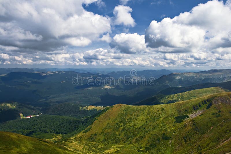 Mountain Valley with Cloudy Sky Stock Image - Image of range, massif ...