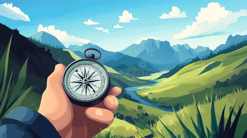 Mountain Valley Compass Illustration Stock Image - Image of travel ...