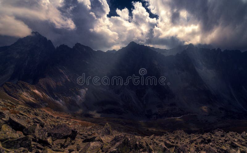 Mountain Valley with Dramatic Sky Stock Photo - Image of views ...