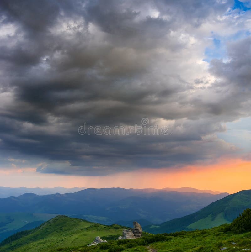 Mountain Valley at the Dramatic Twilight Cloudy Sky Stock Photo - Image ...