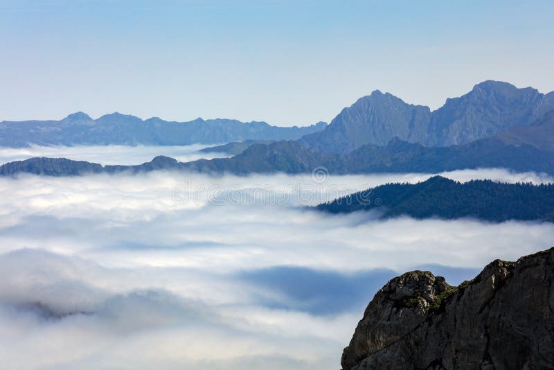 Mountain and Valley in the Fog Stock Image - Image of southern ...
