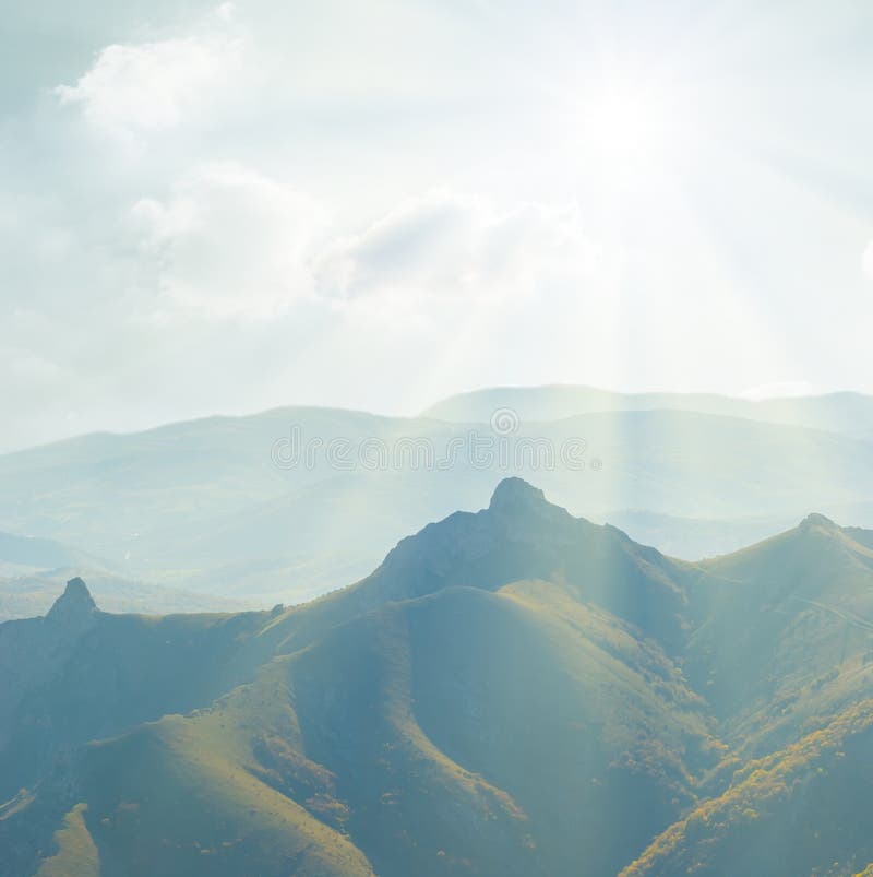 Mountain Valley in Light of Sun Stock Illustration - Illustration of ...