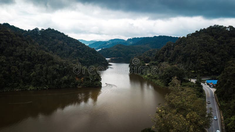 Aerial View of the Mountain Valley with Rainforest and Lake in Cameron ...