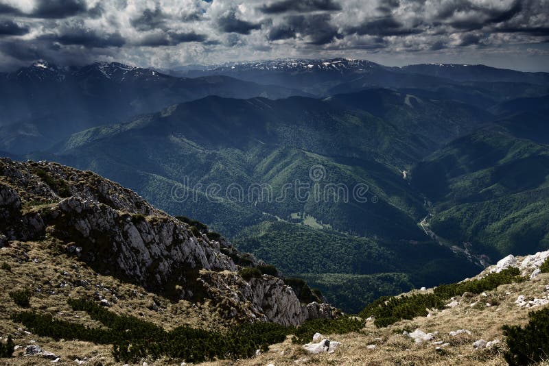 Mountain Valley Seen from Above Stock Image - Image of coniferous, peak ...