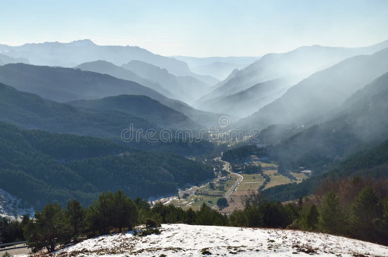 Mountain Valley in the Spanish Pyrenees Stock Image - Image of brume ...