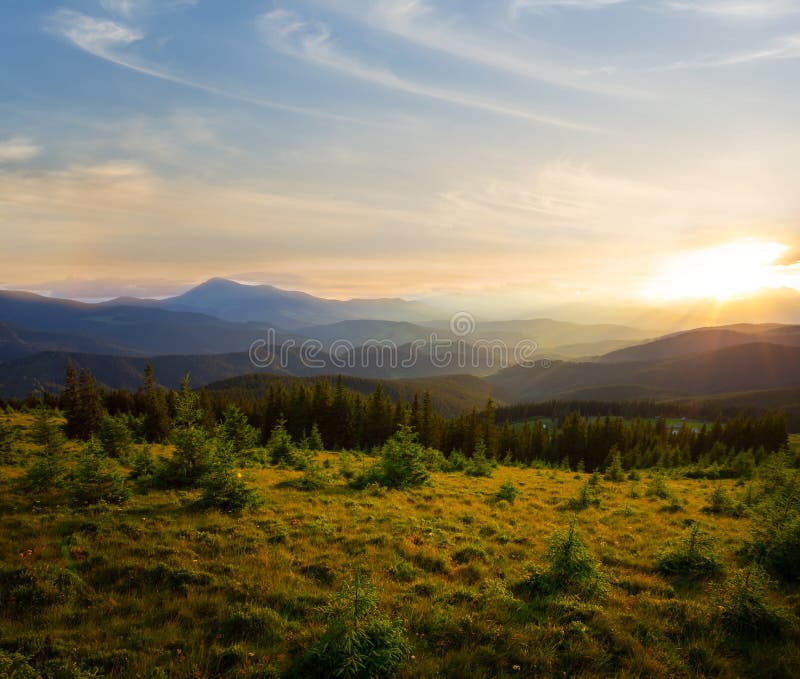 Mountain Valley at the Sunset Stock Photo - Image of evening, panoramic ...