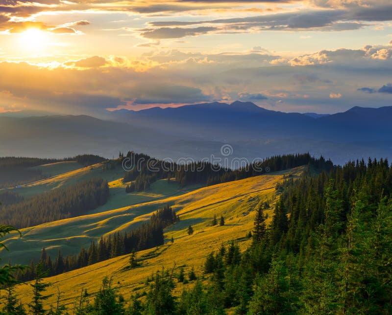 Mountain Valley at the Sunset Stock Image - Image of mountain, scenic ...