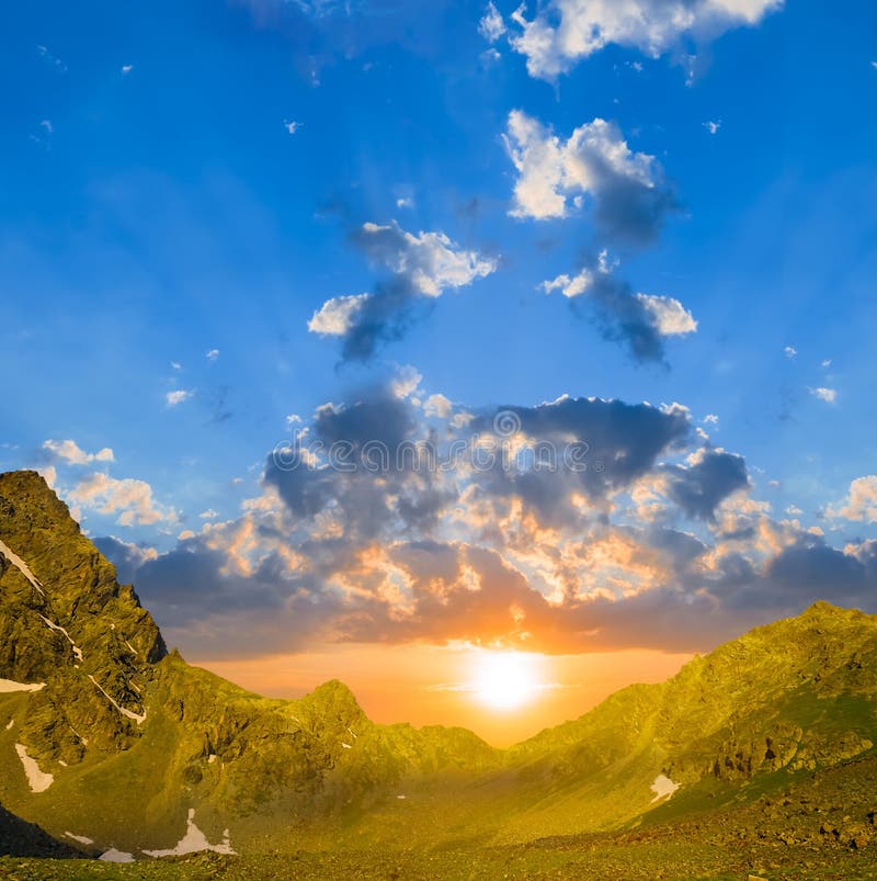 Mountain Valley at the Sunset Stock Image - Image of blue, mountain ...