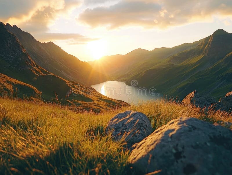 Mountain Valley Sunset stock image. Image of nature - 378736845