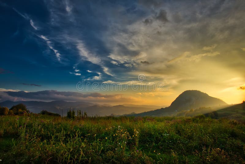 Mountain Valley during Sunset. Stock Image - Image of dawn, flora ...