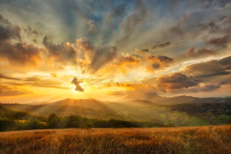 Mountain Valley during Sunset. Stock Photo - Image of mist, dusk: 156288026