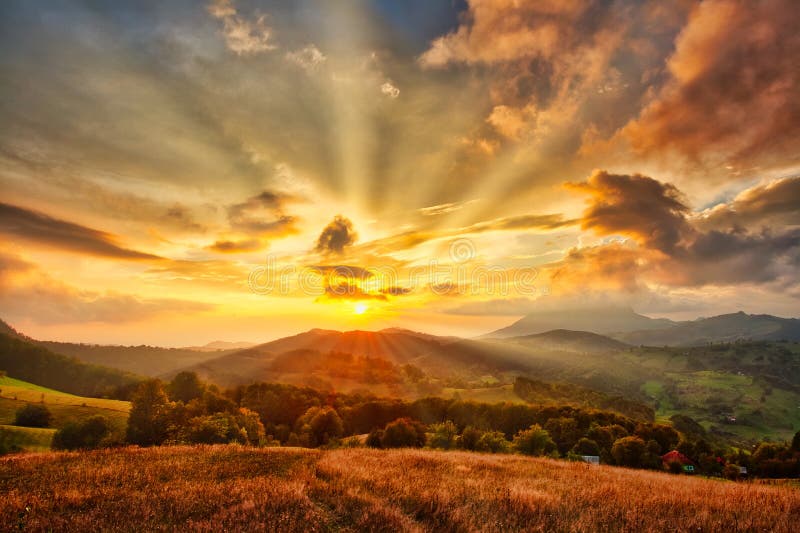 Mountain Valley during Sunset Stock Image - Image of altitude, dawn ...