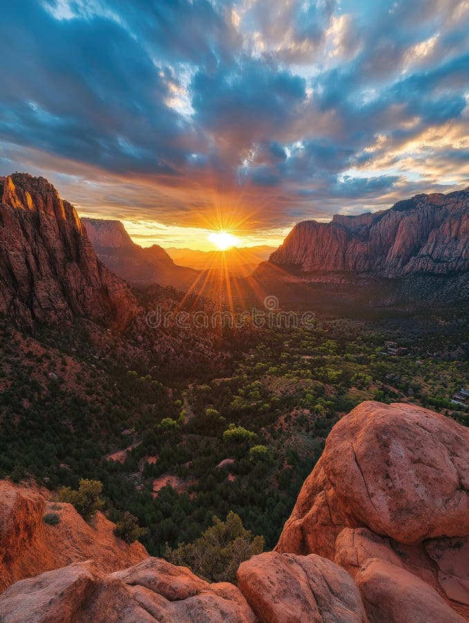 Mountain Valley Sunset stock image. Image of floor, hillside - 373306381