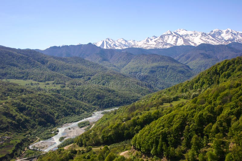 Mountain Valley, a Top View of the River Bed.Landscape with Mountains ...