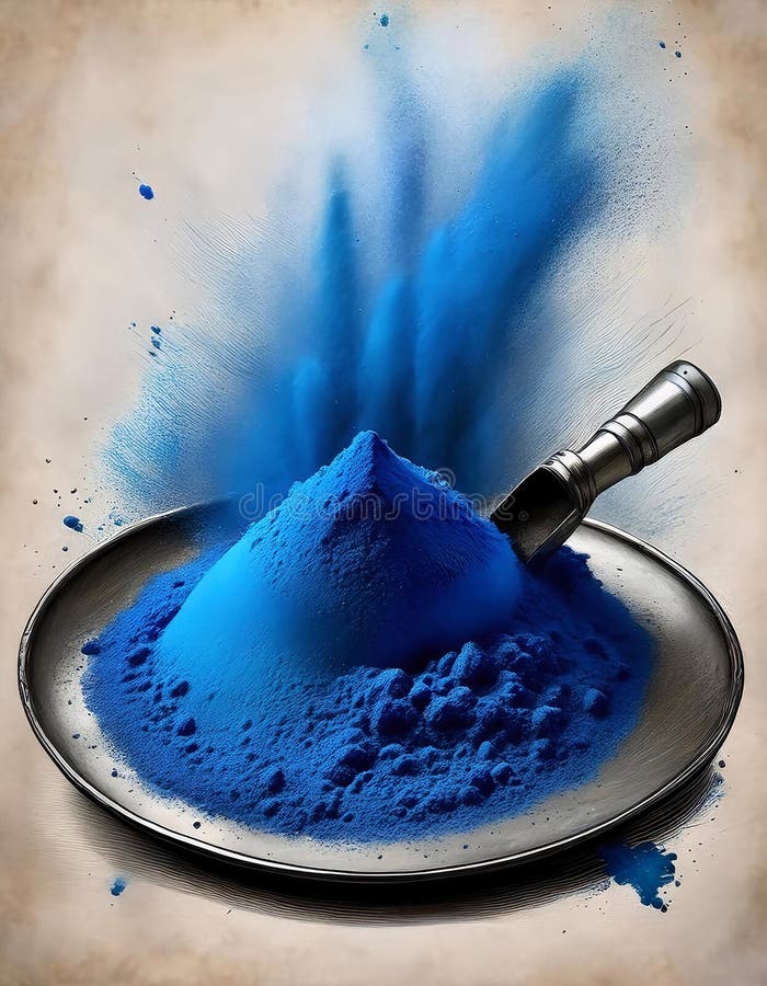 A Mountain of Vibrant Blue Powder Exploding with Dynamic Energy in a ...