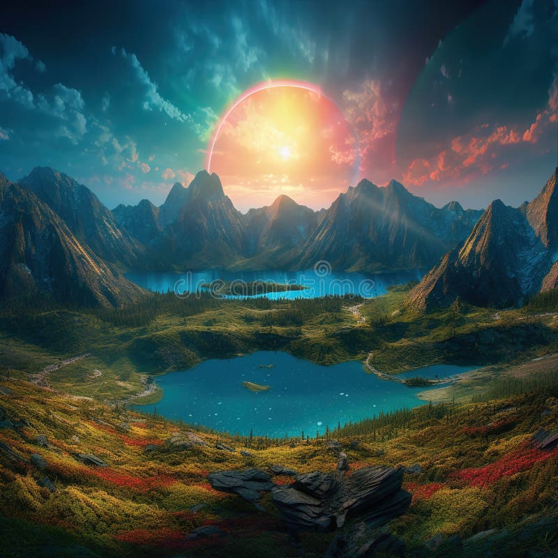 Mountain view from afar stock illustration. Illustration of scenic ...