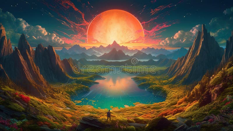 Mountain view from afar stock illustration. Illustration of sunset ...