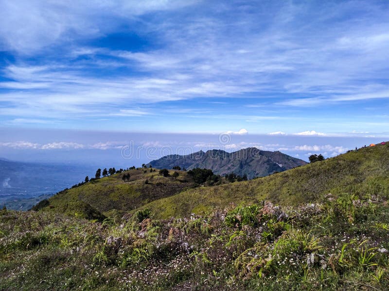 Mountain View with Blue Sky - Mount Prau Wonosobo, Central Java Stock ...
