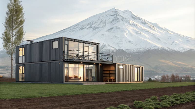 Mountain View Container Home 3D Render Stock Illustration ...