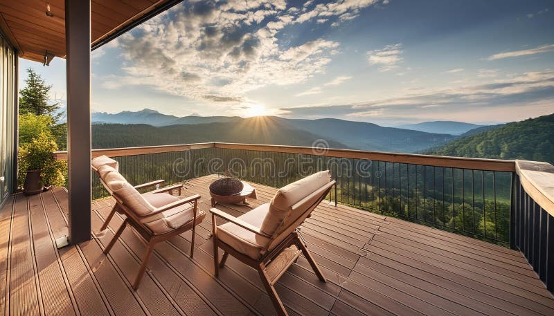 Mountain View from a Deck stock illustration. Illustration of balcony ...