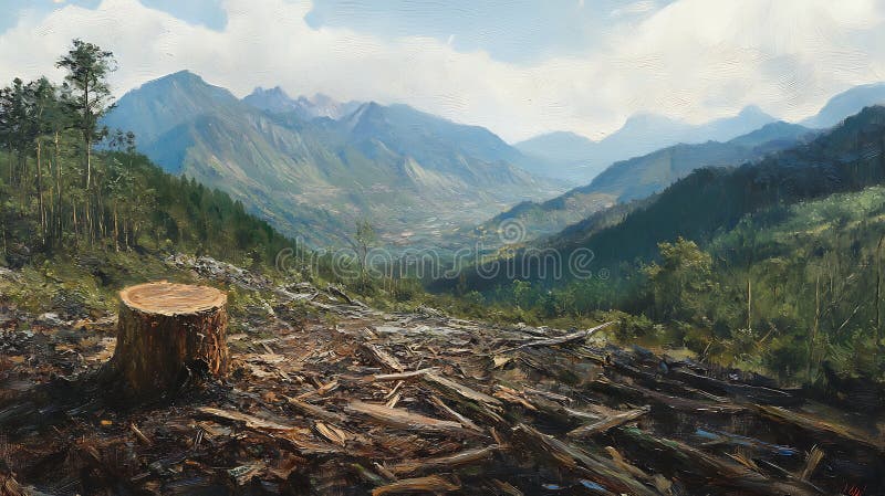 Mountain View through Deforestation Stock Illustration - Illustration ...