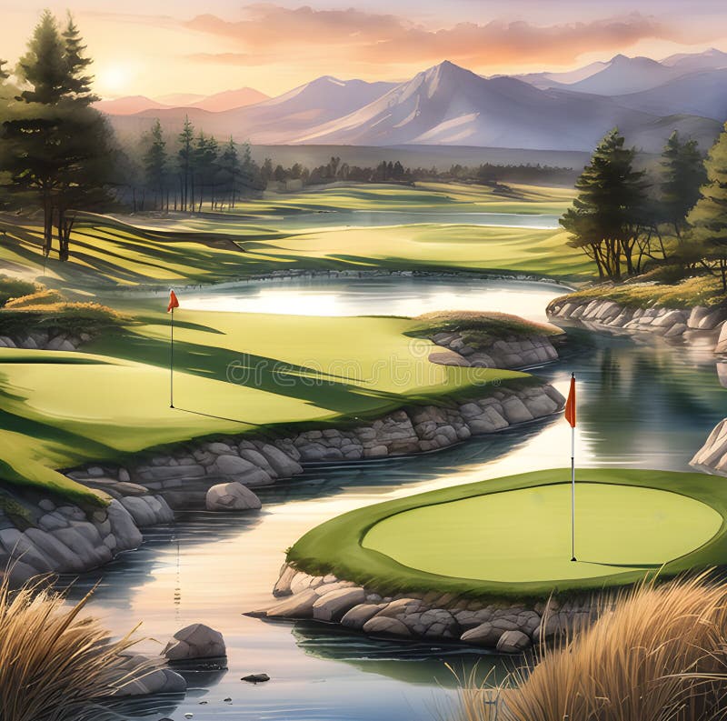 Mountain view golf course stock illustration. Illustration of cloud ...