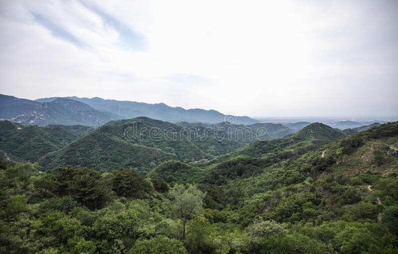 Mountain View from the Great Wall of China. Stock Image - Image of ...