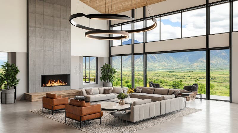 Mountain View Living Room Interior Design Stock Image - Image of ...