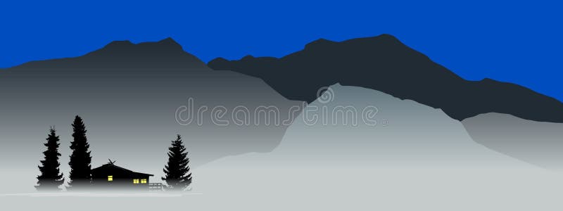 Lonely Pine on the Mountains Background with Flying Birds Stock Vector ...
