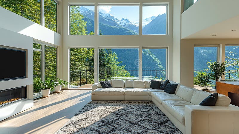 Mountain View Luxury Living Room Interior Design Stock Image - Image of ...