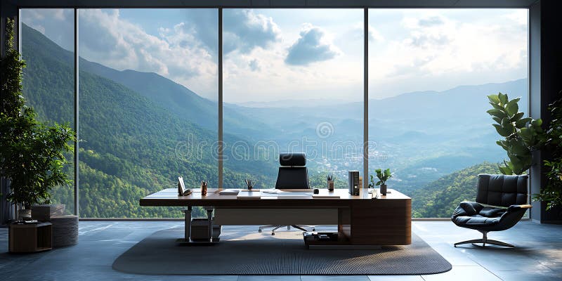 Mountain View Office Stunning Workspace Design Stock Illustration ...