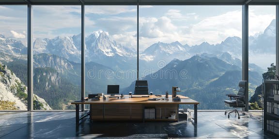 Mountain View Office Workspace Stock Illustration - Illustration of ...