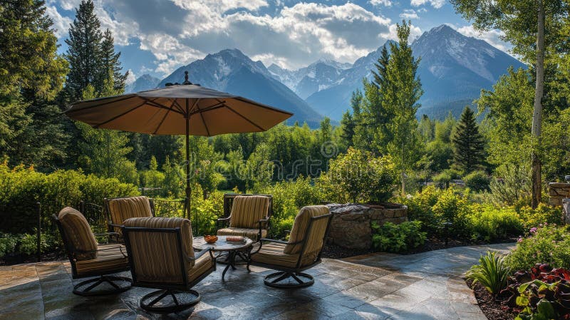 Mountain View Patio stock illustration. Illustration of nature - 381843551