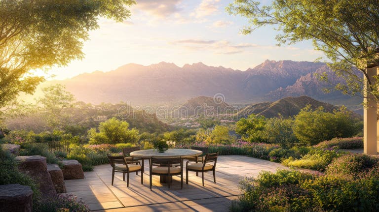 Mountain View Patio stock illustration. Illustration of tranquil - 381852327