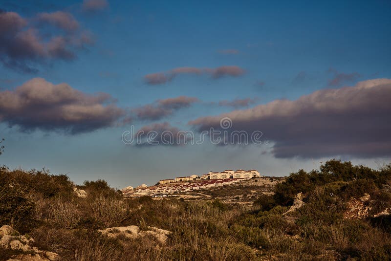 Mountain View at Sunset Time, Israel, Samaria. Stock Image - Image of ...