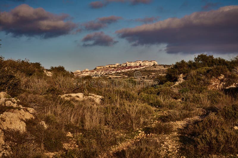 Mountain View at Sunset Time, Israel, Samaria. Stock Image - Image of ...