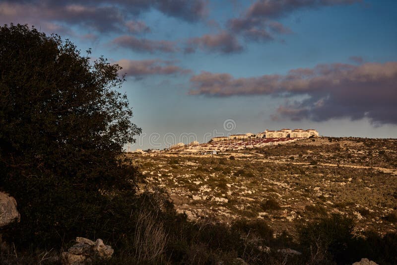 Mountain View at Sunset Time, Israel, Samaria. Stock Photo - Image of ...