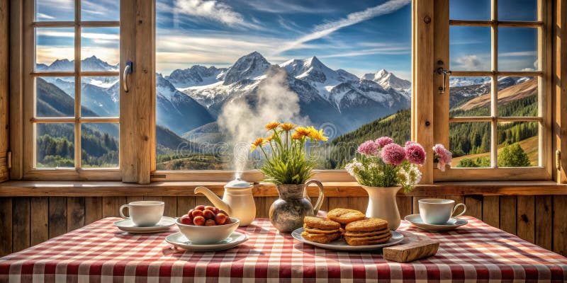 Mountain View Tea Time Serene Breakfast with Cakes and Fruit Near ...