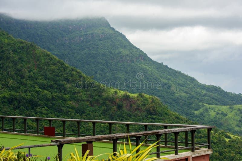 Mountain View Terrace in Tropical Forest Stock Photo - Image of luxury ...