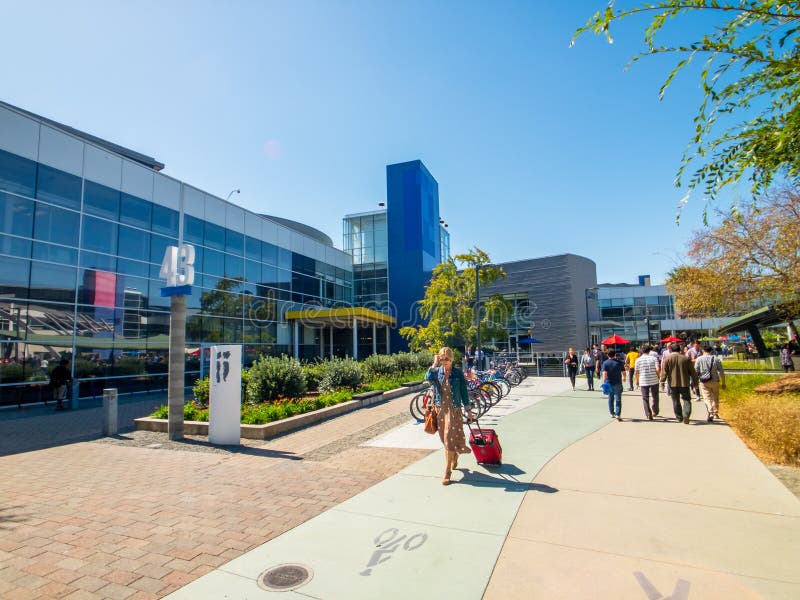 Employees Working Outdoors at Googleplex Headquarters Main Office ...