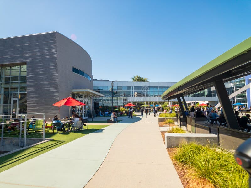 Employees Working Outdoors at Googleplex Headquarters Main Office ...