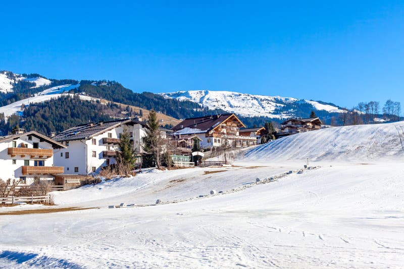 Mountain Village with Accommodation and Ski Resort Stock Image - Image ...